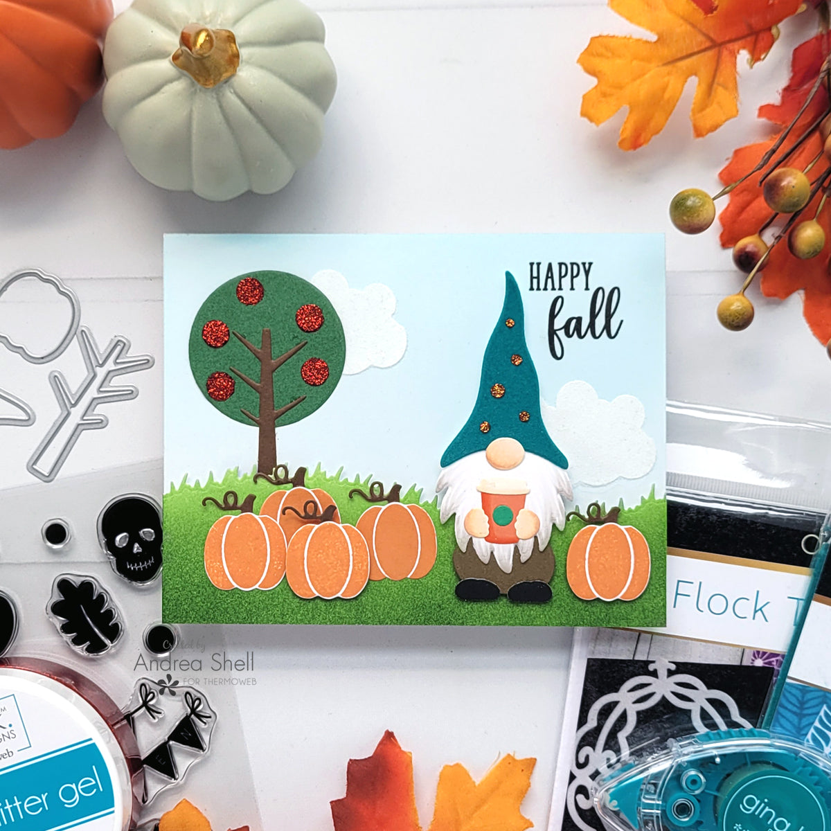 Happy Fall Gnome Card with Flock and Glitz – thermoweb.com