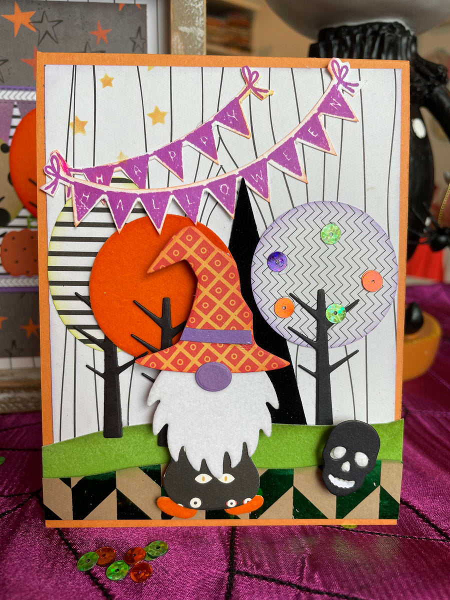 Gina K. Designs Festive Fall Gnome Halloween Card with Deco Foil Flock ...